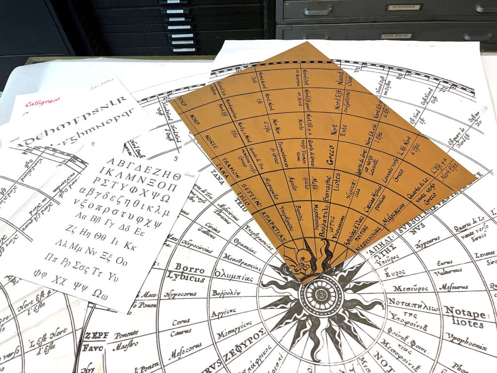 Renaissance Tabula Anemographica Compass Table Design in Calligraphy ...
