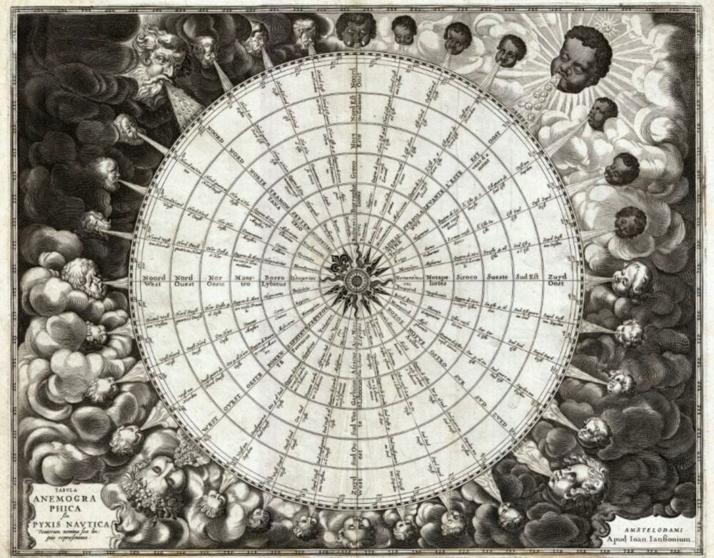 Renaissance Tabula Anemographica Compass Table Design in Calligraphy ...